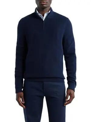 Nordstrom Cotton & Cashmere Quarter Zip Sweater - Navy Night