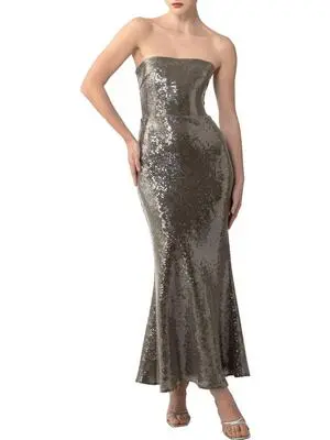 SAU LEE Ciara Sequin Strapless Mermaid Gown - Smokey Olive