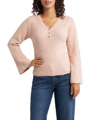 Wit & Wisdom Bell Sleeve Henley Sweater Rose Quartz