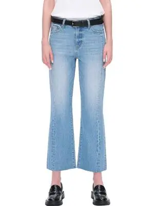 BAYEAS High-waist Straight Leg Jeans With Raw Hem - Medium Blue
