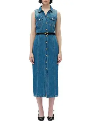 BAYEAS Sleeveless Denim Maxi Shirt Dress - Medium Blue