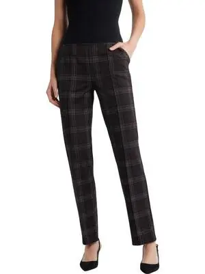 Hue Plaid High-rise Pull-on Pants - Brown