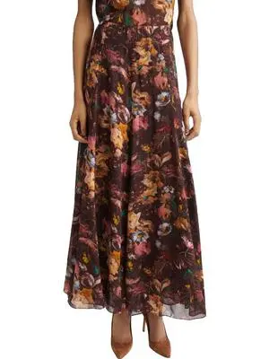 Lela Rose Floral Chiffon A-line Maxi Skirt - Brown
