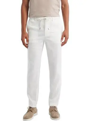 BOSS Kane Flat-front Linen-blend Drawstring Pants - White