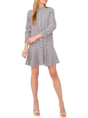 Ted Baker London Geo Print Long Sleeve Mini Shirt Dress - Vanilla Ice