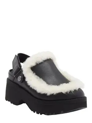 UGG Shearling Trim Leather Clogs - Black