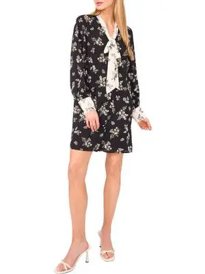 CECE DUPRAZ Tie Neck Long Sleeve Shirtdress - Rich Black