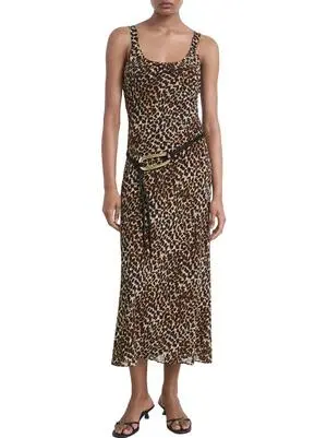 Mango Animal Print Sleeveless Midi Dress - Black