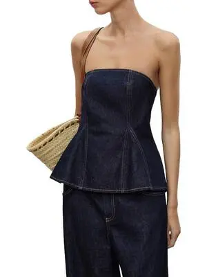 Mango Strapless Denim Peplum Top - Blue