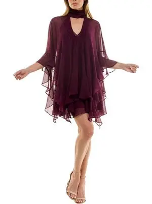 SOCIALITE Capelet Chiffon Mini Dress - Mulberry