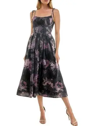 SOCIALITE Floral-Print Corset Midi Sundress Black Washed Floral