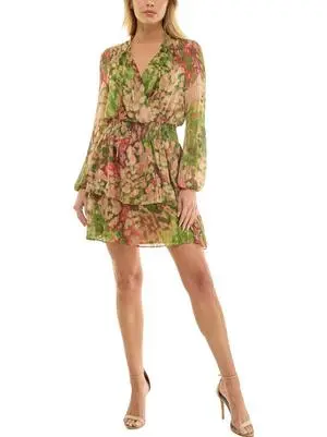 SOCIALITE Paisley Smocked Mini Dress - Olive/pink