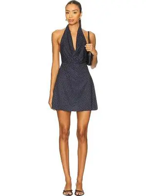 WeWoreWhat Halter Cowl Mini Dress - Navy Multi