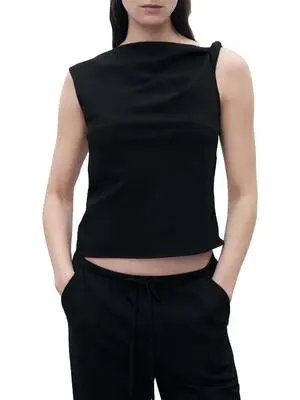 Mango Asymmetric Drape Top - Black