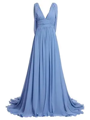 Elie Saab Cape-detailed Silk Georgette Gown - Blue