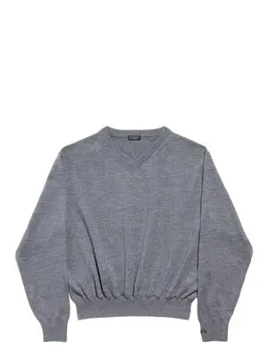 Balenciaga V-neck Wool Knit Sweater - Grey & Silver