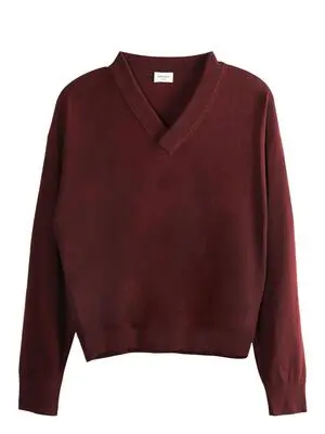 Saint Laurent V-neck Pullover Sweater - Red