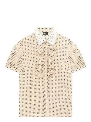 The Kooples Lace-collar Ruffled Polka Dot Shirt - Beige / Red