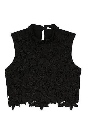 The Kooples Floral Guipure-lace Cropped Top - Black