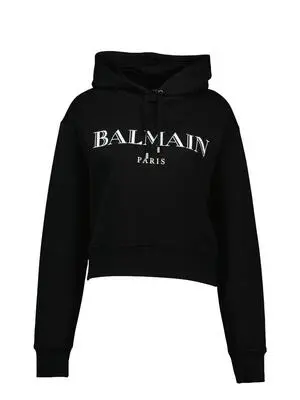 Balmain Vintage Print Cotton Hoodie - Black
