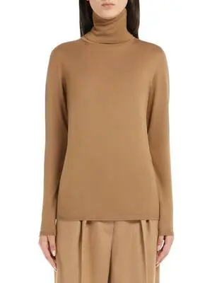 Max Mara Saluto Virgin Wool Turtleneck Sweater Camel