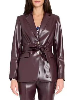 TAHARI ASL Belted Faux Leather Blazer - Plum