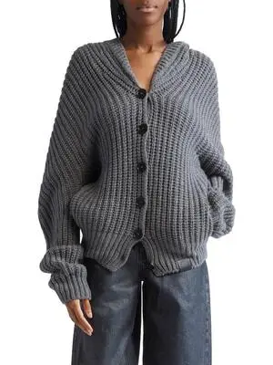 Stella McCartney Hooded Oversized Ribbed Cashmere And Virgin Wool Cardigan - Dark Grey Melange