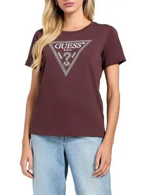 Guess Krystal Embellished Graphic T-shirt - Rust