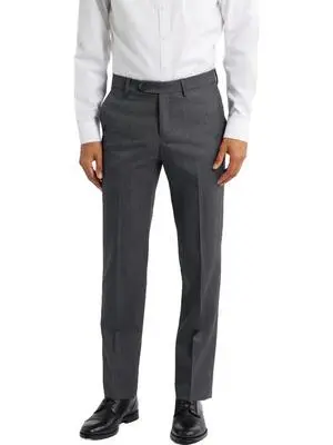 Berle Slim Fit Flat Front Super 100s Wool Dress Pants - Medium Grey