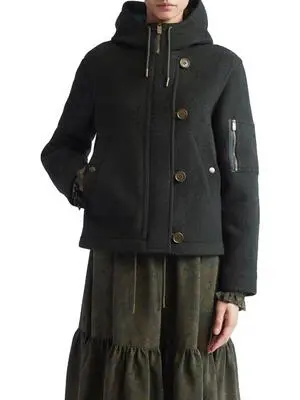 Burberry Wool Felt Hooded Jacket - Green Melange