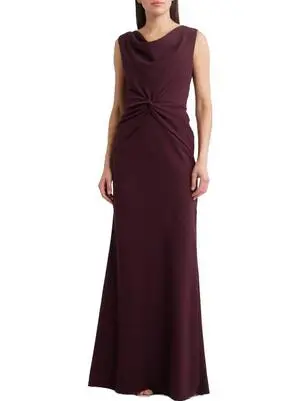 AMSALE Gathered Waist Crepe Gown