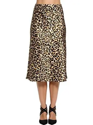 MODENAIRE Bias Cut Satin Midi Skirt - Leopard Print