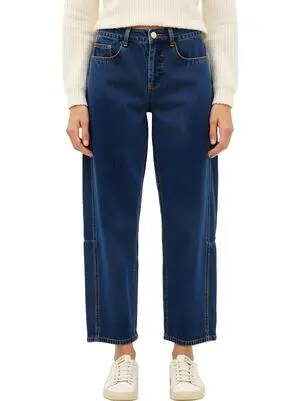 MODENAIRE Barrel Leg Denim Pants With Contrast Seams - Dark Blue
