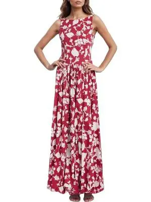Badgley Mischka Floral Cotton Maxi Dress - Red Multi