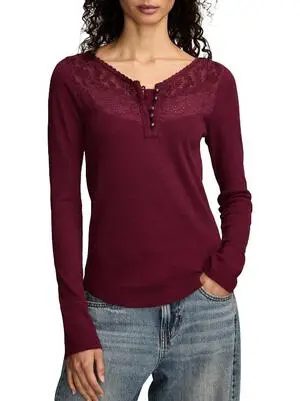 Lucky Brand Lace Yoke Henley - Windsor Wine