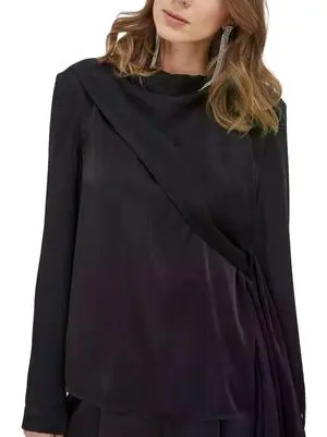 Bardot Draped Tie-front Blouse - Black