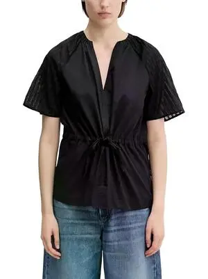 SAMSOE SAMSOE Satoma Drawstring Sheer-paneled Blouse - Black