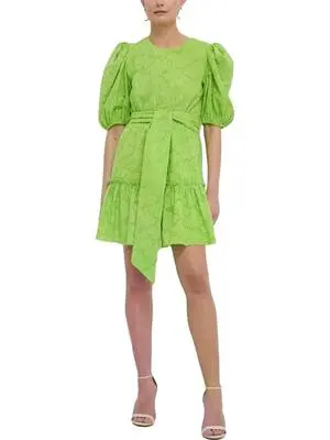 SILVIAN HEACH Eyelet Puff-sleeve Mini Dress - Green