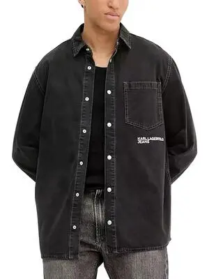 Karl Lagerfeld Embroidered-pocket Denim Overshirt - Black