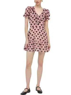SILVIAN HEACH Heart-print Mini Dress With Frill Neckline - Pink