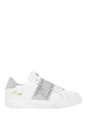 Philipp Plein Crystal-embellished Leather Sneakers - White