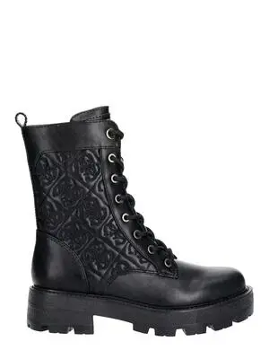 Guess Logo-quilted Lace-up Boots - Black