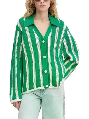 Stine Goya Striped Button-up Cardigan - Green