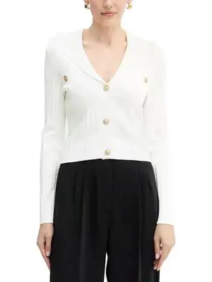 Guess Ribbed Buttoned Cardigan - White