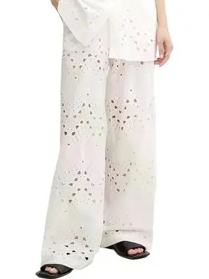 GESTUZ Eyelet-embroidery Straight Trousers - White