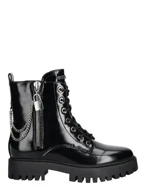 Guess Lace-up Boots With Chain Detail - Black