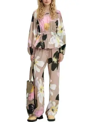 Stine Goya Floral Print Drawstring Trousers - Neutrals