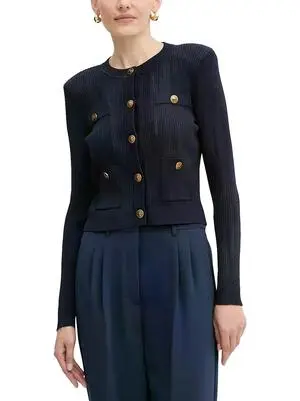 Guess Ribbed Button-embellished Cardigan - Blue