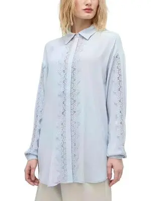 BRUUNS BAZAAR Lace-insert Belted Shirt - Blue