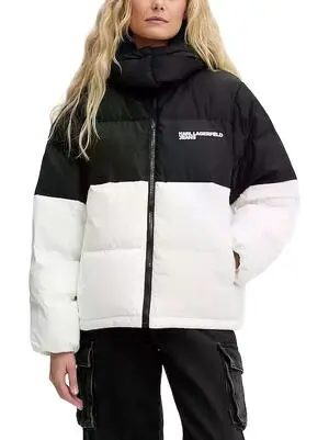 Karl Lagerfeld Hooded Colourblock Puffer Jacket - Black